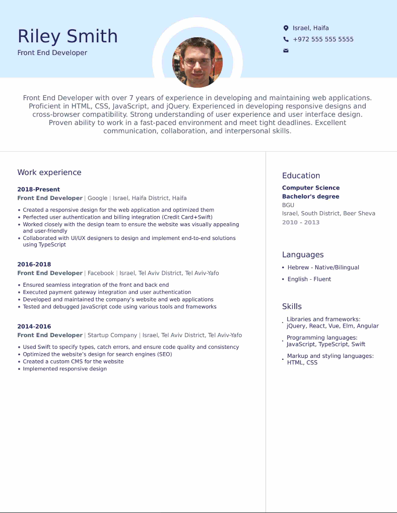 Frontend Developer CV Examples | Expoint Frontend Developer CV Examples | Expoint